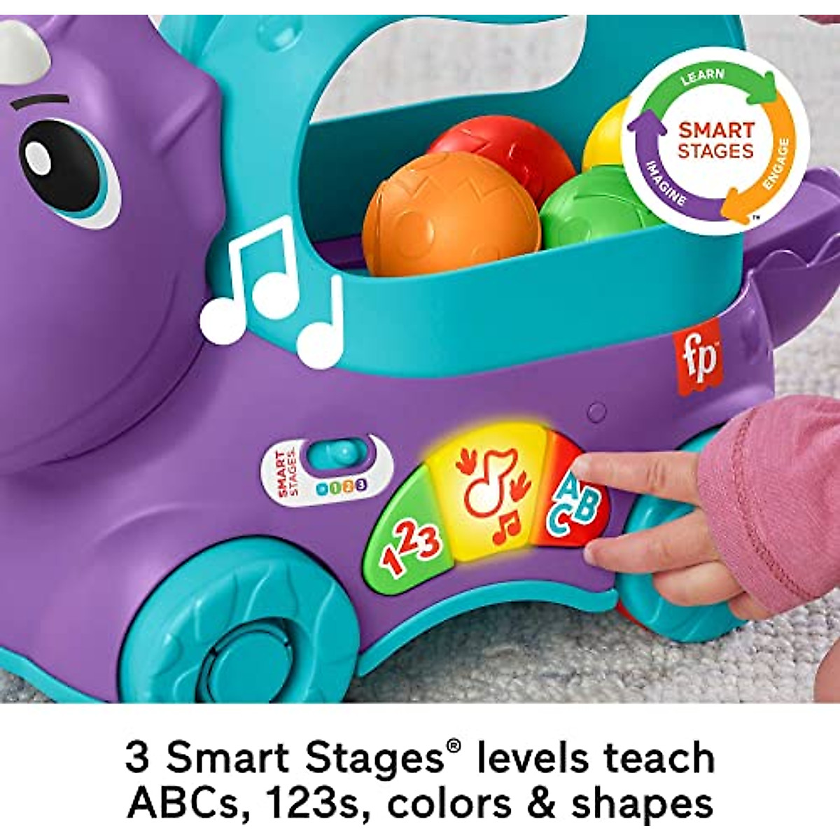 Fisher-Price Toddler Learning Toy Poppin’ Triceratops Dinosaur Pull-Along Ball Popper With Smart Stages For Ages 1+ Years