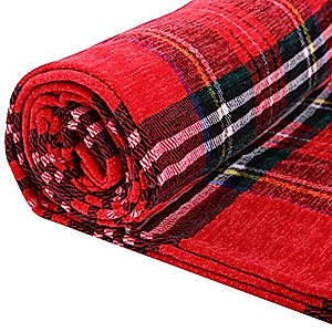 JUDYBRIDAL Plaid Chenille Throw Blanket, Extra Soft Cozy Knitted Decorative Blanket, All-Season Dual-Sided Home Decor Blanket with 3 Inches Tassel for Bed Sofa Couch Chair 50" W x 67" L（Red）