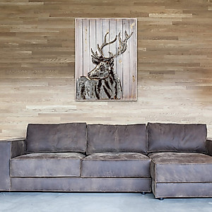 Empire Art Direct Deer Metal Hand Painted Primo Mixed Media Iron Sculpture on Slatted Solid Wood 3D Wall Art,Christmas Gift New Year Gift, 40 in. x 2.8 in. x 30 in, Grey