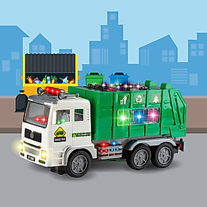 Zetz Brands Toy Garbage Truck for Kids with 4D Lights and Sounds - Battery Operated Automatic Bump & Go Car - Sanitation Truck Stickers
