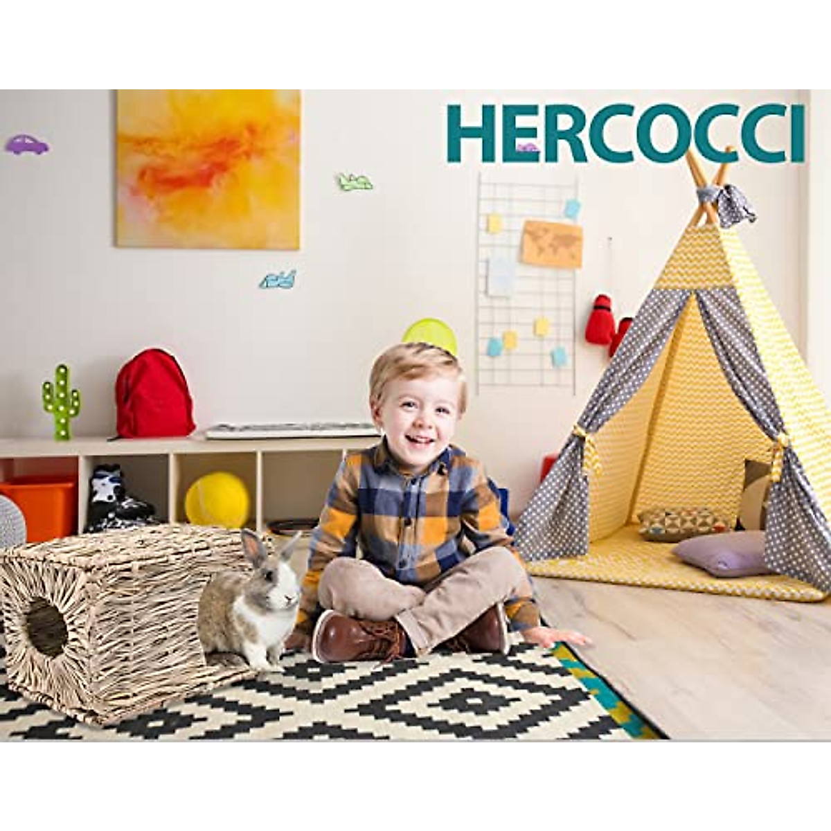 HERCOCCI Extra Large Grass House for Rabbit, Foldable & Comfortable - Small Animal Hut Play Hideaway Bed Hay Mat Chew Toy for Bunny Guinea Pig Hamster Chinchilla (1 Pack)