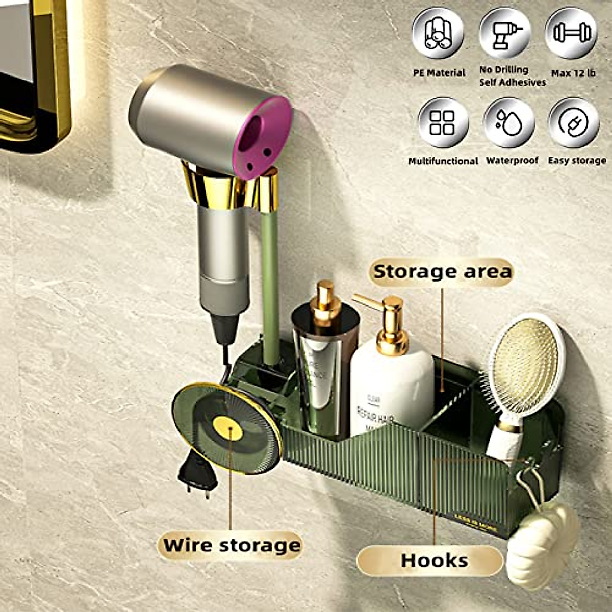 Hands Free Hair Dryer Holder,Hair Tool Storage Organizer Wall Mounted,Blow Dryer Curling Iron Hair Straightener Holder,Hair Styling Suppliers Acessories Organizers for Bathroom Shower Bedroom