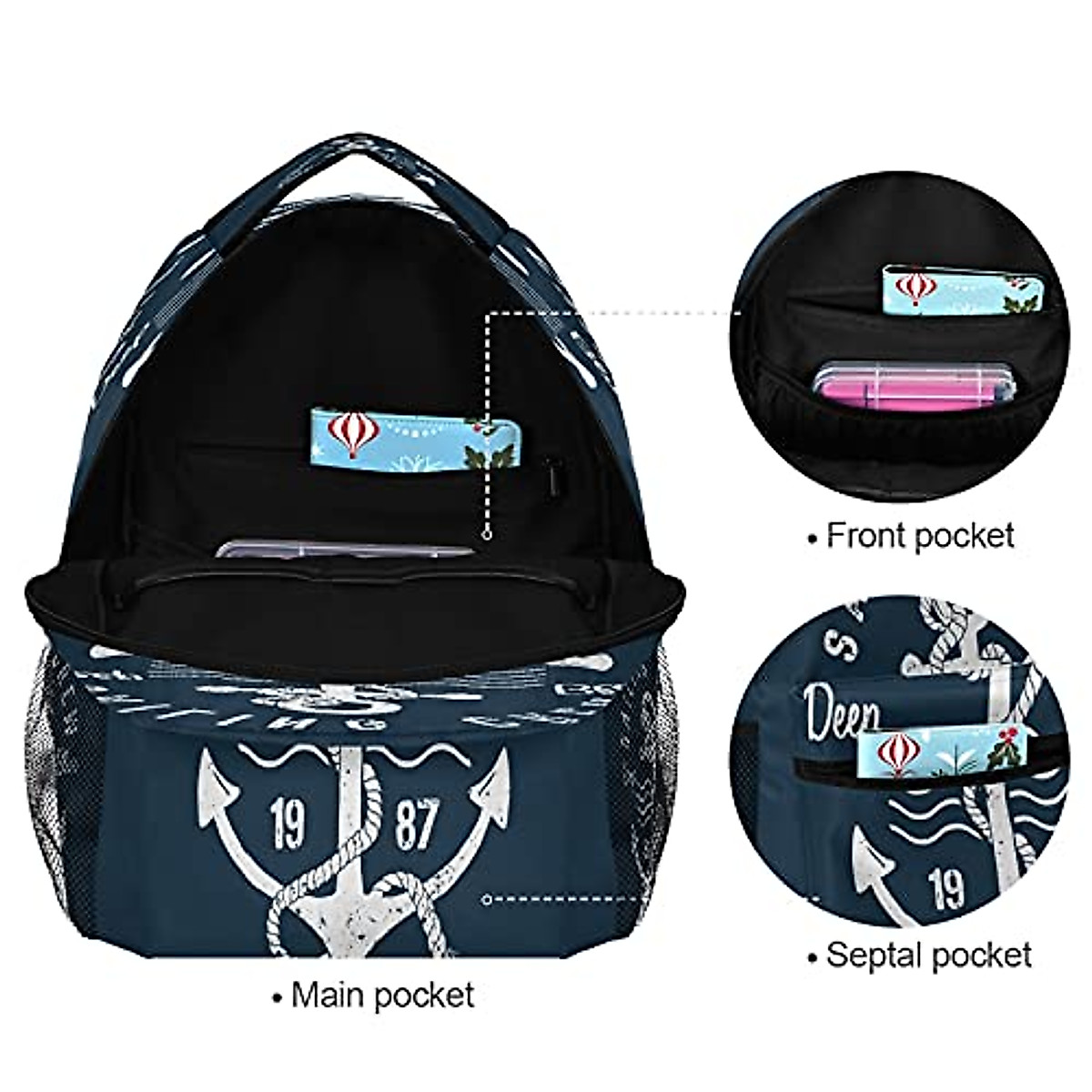 YoCosy Ocean Sea Nautical Anchor Pattern School Backpack for Teen Girls Boys Lightweight Student Backpack Travel Bookbag Laptop Casual Daypack