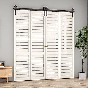 TSMST 7.5ft/88 Bi-Folding Sliding Barn Door Hardware Track Kit for 4 Doors,Heavy Duty Sturdy Bifold Barn Door Hardware Kit,Easy to Assemble,Smoothly and Quietly,J Shape(No Door)