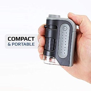 Carson MicroBrite Plus 60x-120x LED Lighted Pocket Microscope (MM-300) & MicroFlip 100x-250x LED and UV Lighted Pocket Microscope with Flip Down Slide Base and Smartphone Digiscoping Clip (MP-250)
