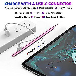 iPad Stylus, iPhone Stylus, Rechargeable Stylus Pen,1.4mm Fine Tip for Drawing and Writing, Compatible iPad Pro/iPhone and iPad/iPad Mini/iPad Air(Pink)