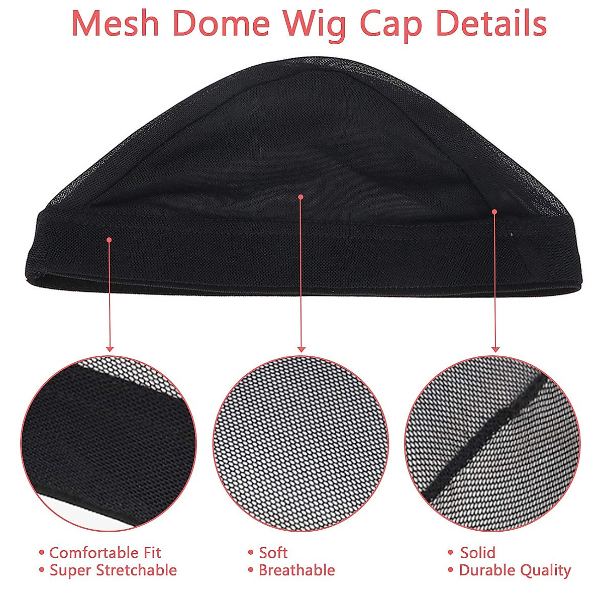 Leeven 5 Pcs/lot Stretchable Nylon Net Mesh Dome Caps for Making Wigs Black Breathable Wig Cap for Women Medium Size 22"-23.5"