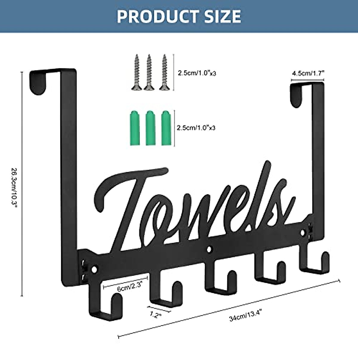 Over The Door Hooks, Towel Rack for Bathroom Towel Holder for Hanging Heavy Duty, Wall Mount Towel Hanger