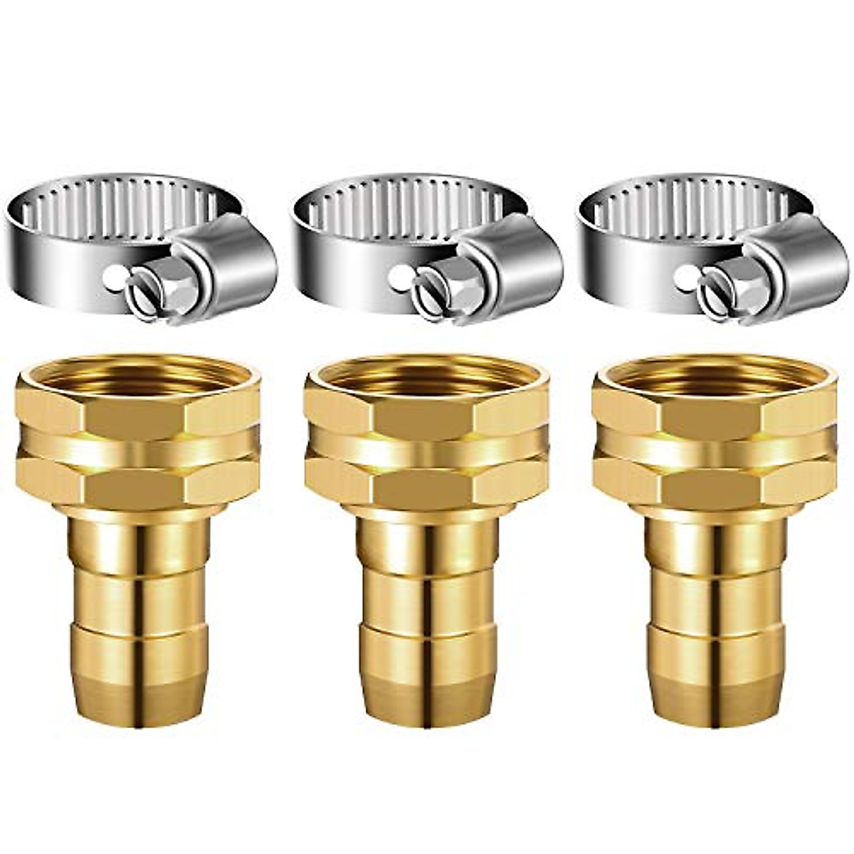 3 Pieces Aluminum Female Thread Shank Hose Menders Garden Hose Mender End Repair Kit Hose Connector Copper Fitting for 5/8 Inch or 3/4 Inch Standard Garden Hoses