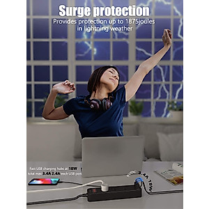 Outdoor Power Strip Weatherproof with USB Ports, 6ft Extension Cord Waterproof Power Strip with Surge Protector, 3 Wide Outlets with Switch, Officeroom Bedroom TV