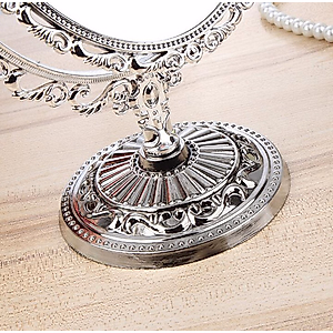 Guppy Desktop Antique Vintage European Style Two Sided Swivel Oval Tabletop Vanity Makeup Mirror with Embossed Hollow Flower Shiny Pedestal(Gold)