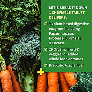 Garden of Life Dr Formulated Digestive Enzymes with Papain, Bromelain, Lipase for Digestion & Nutrient Absorption – Organic Digest+ - Vegan, Gluten-Free, Non-GMO, Tropical Fruit Flavor, 90 Chewables