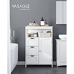 VASAGLE Bathroom Floor Storage Cabinet, Bathroom Storage Unit with 3 Drawers, Bathroom Cabinet Freestanding, Adjustable Shelf, 11.8 x 23.6 x 35.4 Inches, White UBBC542P31