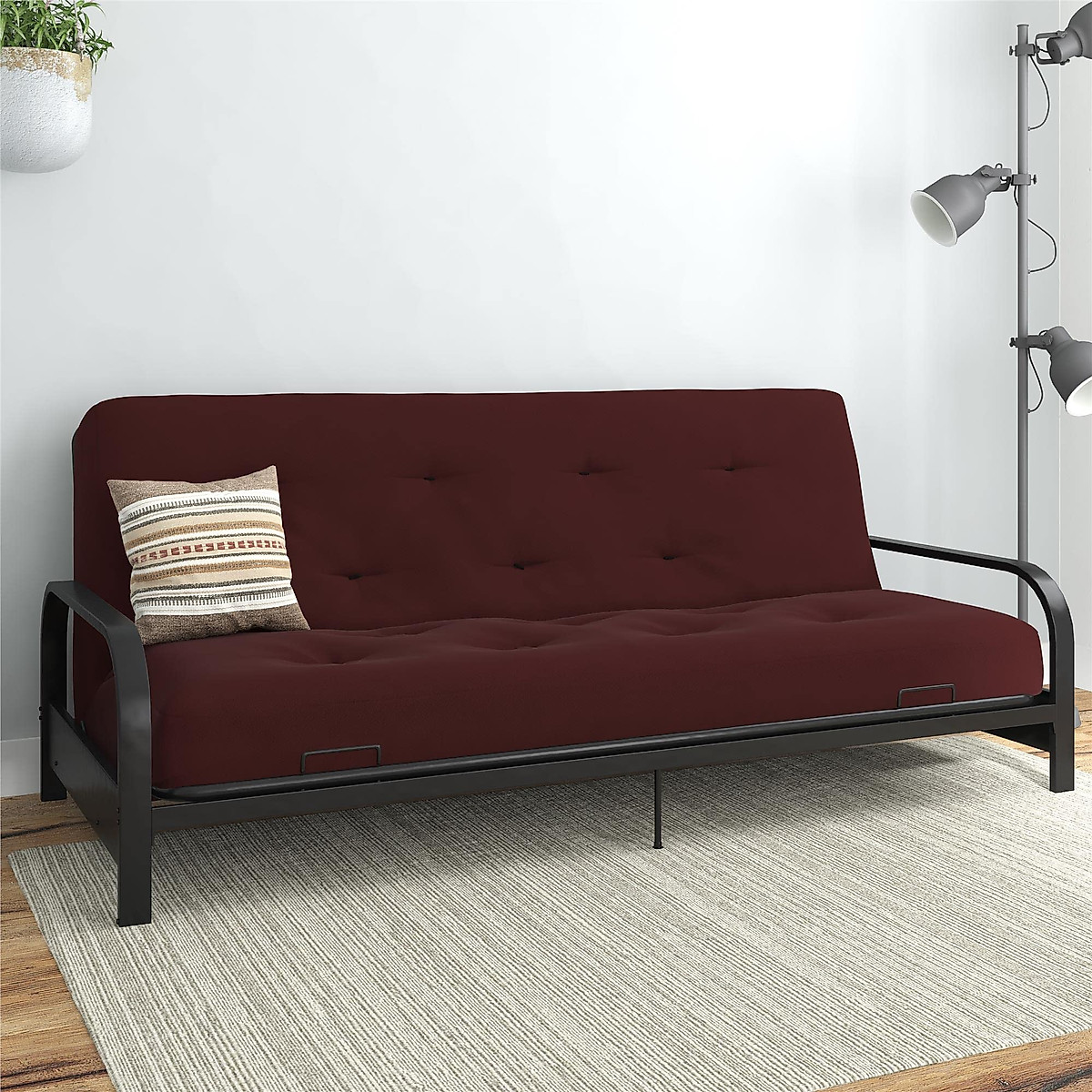 REALROOMS Cozey 8-Inch Spring Coil Futon Mattress, Microfiber, Full, Cabernet Red