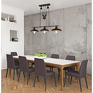 Westinghouse 6332500 Iron Hill Three-Light Indoor Island Pulley Pendant, Finish with Highlights and Metallic Interior, 3, Oil Rubbed Bronze/Bronze