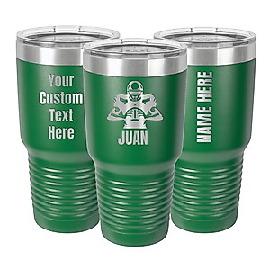 Customized Coach Tumbler 30oz with Straw, Personalized Insulated Soccer Ball Tumblers with Custom Engraved Basketball, Tennis, Football Coach Gift (Green)