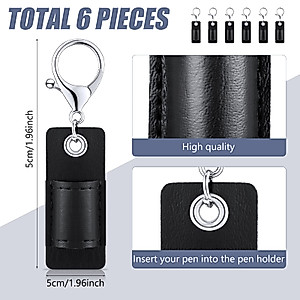 6 Pieces Portable Leather Pen Holder PU Leather Badge Pencil Holder Pocket Protector Pen Pouch Holder Organizer Pen Protector for Badge Holder or Neck Lanyard (Black)