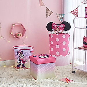 Idea Nuova Disney Minnie Mouse 3 Piece Collapsible Storage Set with Collapsible Ottoman, Bin and Figural Dome Pop Up Hamper, Pink