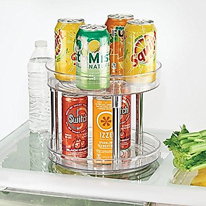 mDesign 2 Tier Lazy Susan Turntable Food Storage Container for Cabinets, Pantry, Fridge, Countertops - Raised Edge, Spinning Organizer for Spices, Condiments - 9" Round - Clear/Chrome