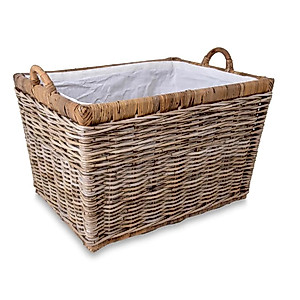 The Basket Lady Lift-Off Lid Wicker Storage Basket, Large, 24.5 in L x 18 in W x 17.5 in H, Serene Grey…