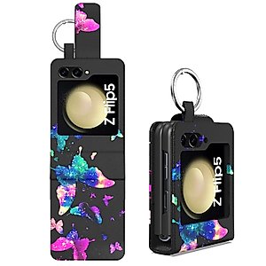 Warmson for Samsung Z Flip 5 Case, Samsung Z Flip 5 Wallet Case with Ring Card Slot Galaxy Z Flip 5 Case PU Leather Protective Flip Folio Z flip 5 Case Galaxy Butterfly for Women Girls