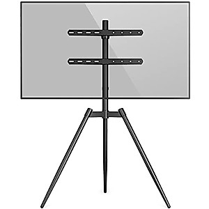 Rfiver Artistic Easel TV Tripod Stand for 32 to 65 Inch LCD LED Flat Curved Screens up to 77 lbs, 100° Swivel Minimalist TV Stand for Living Room Corner, Height Adjustable Floor TV Mount, Black
