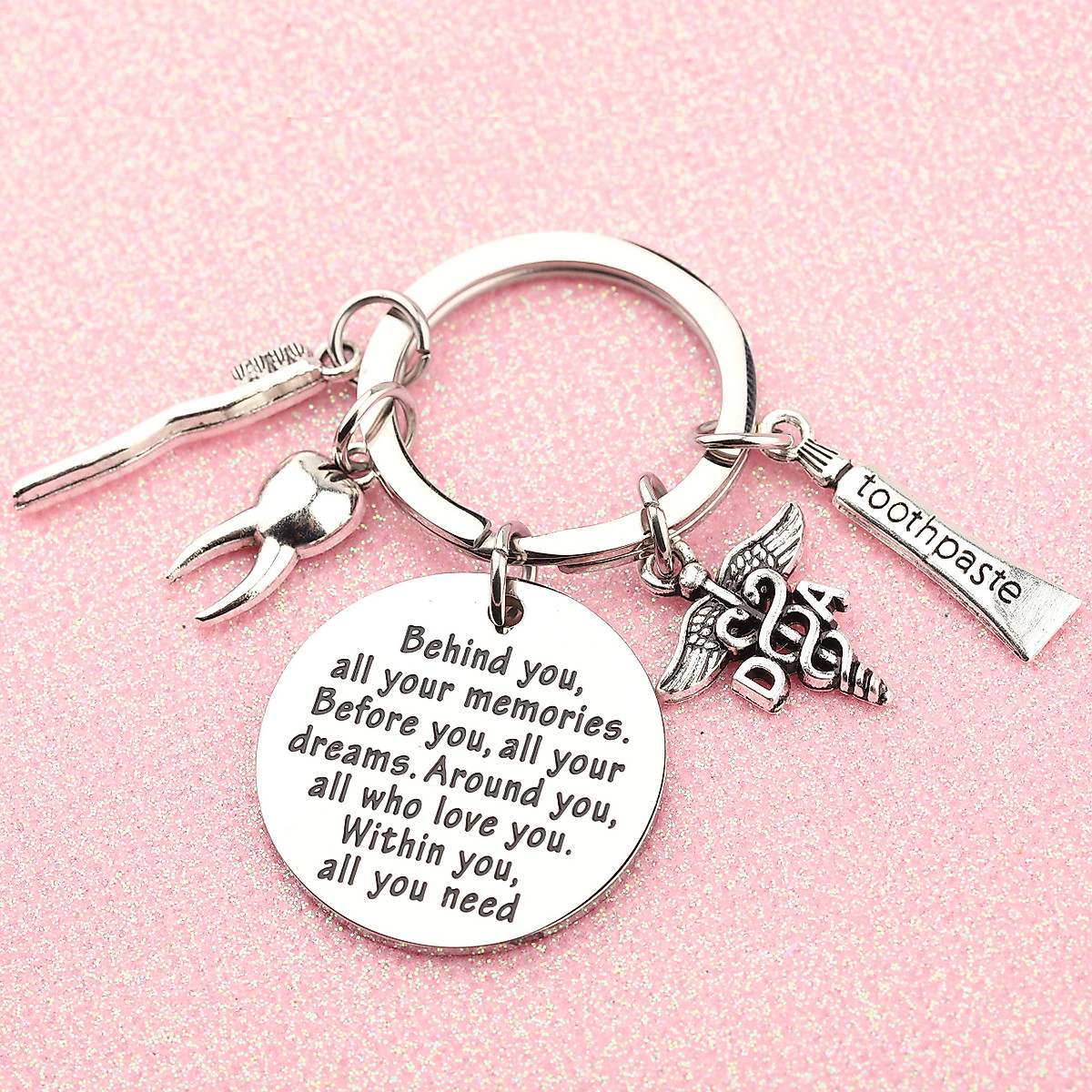 FEELMEM Dental Assistant Keychain Future Dentist Gift DA Graduation Gift Behind You All Memories Before You All Your Dream Inspirational Gift for Her (Assistant Keychain)