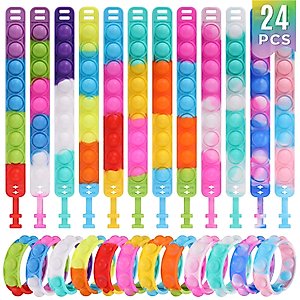 Kids Party Favors Pop Fidget Toys Bulk Its 24 Packs Fidget Bracelet It Birthday Party Favors for Kids Goodie Bags Stuffers Classroom Prizes Bubble Poppers Toddlers Toy for Students Girls Boys Cheap