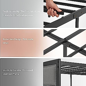 VECELO Queen Size Bed Frame with Linen Fabric Headboard and Footboard, Heavy-Duty Platform with Strong Steel Slats, No Box Spring Needed, Easy Assembly, Grey