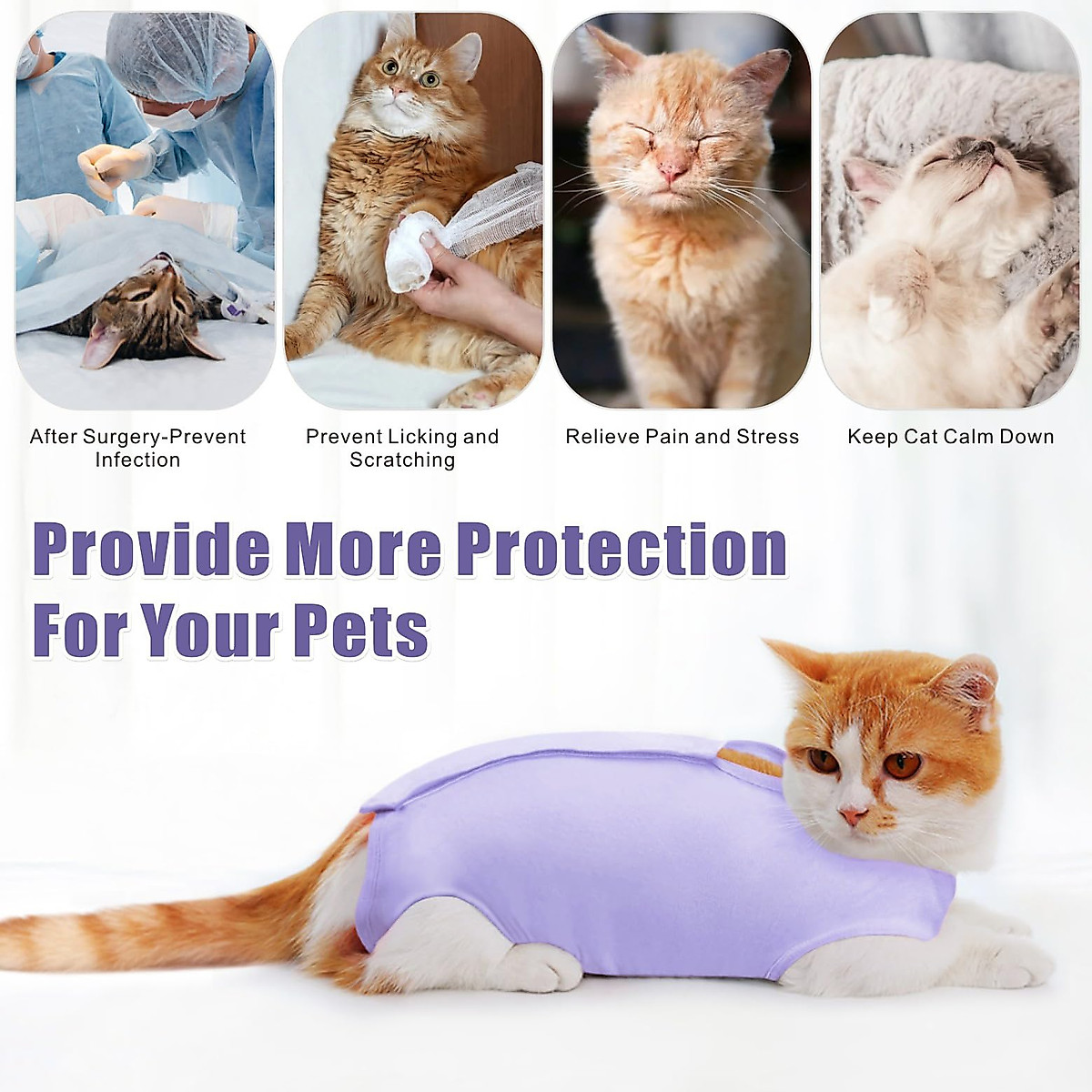 Idepet Cat Surgery Recovery Suit Kitten Onesie for Cats After Surgery Female Breathable Kitty Spay Suit for Abdominal Wound Skin Diseases E-Collar Alternative Wear(Purple,M)