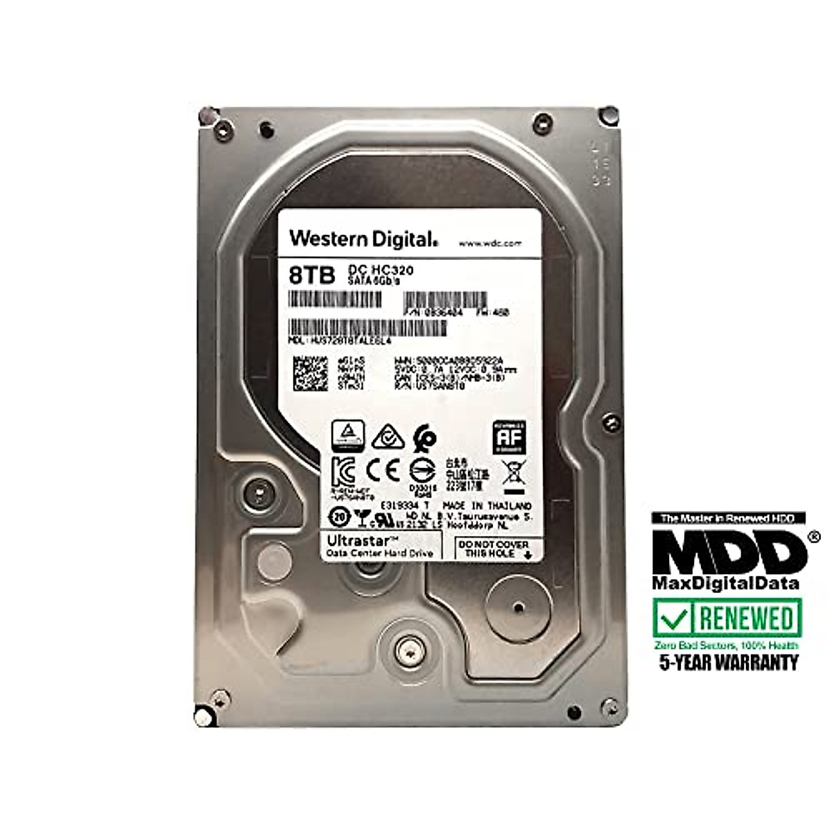 Western Digital 8TB Ultrastar DC HC320 SATA HDD - 7200 RPM Class, SATA 6 Gb/s, 256MB Cache, 3.5" - HUS728T8TALE6L4 (Renewed)