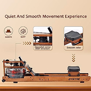 GYMTIME Water Rowing Machine for Home Gym Fitness, Classic Solid Wood Rower Machine with LCD Monitor for Cardio Training Whole Body Exercise Indoor Fitness Sports Training Equipment