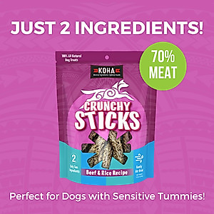 KOHA Pet Crunchy Sticks Beef & White Rice Recipe, 2 Ingredient Dog Treats for Sensitive Stomachs, Tasty Treats for Dogs