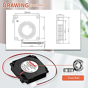 2Packs Wathai DC Blower Fan 4010 Radial Cooling Fan 5V 2 Pin DC 40mm x 10mm Dual Ball