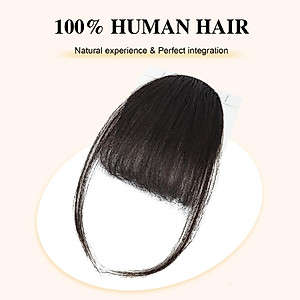 BOGSEA Clip in Bangs Human Hair Bngs Hair Clip on Wispy Bangs Fringe with Temples Hairpieces for Women Clip on Air Bangs Flat Neat Bangs Hair Extension for Daily Wear (Wispy Bangs, (Brown Black))