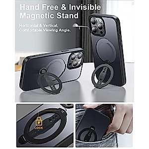 EWA Designed for iPhone 14 Pro Max Case (6.7 Inch) Compatible with MagSafe, MagOne Case with Stand, Ring Holder Strap Grip, Shockproof Protection (Matt Black)