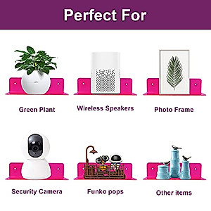 Acrylic Floating Shelves 9 inch 2 Pack Adhesive Wall Shelf for Funko Pop Figure, Plant, Speaker, Small Display Wall Shelves for Bathroom, Bedroom, Gaming Room, Living Room, with Cable Clips - Pink