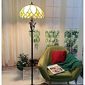 Bieye L10731 Lotus Flower Tiffany Style Stained Glass Floor Lamp with 16-inch Lampshade, 61-inch Tall