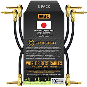 WORLDS BEST CABLES 3 Units - 4 Inch - Pedal, Effects, Patch, Instrument Cable Custom Made Made Using Mogami 2524 Wire and Eminence Gold Plated ¼ inch (6.35mm) R/A Pancake Type Connectors