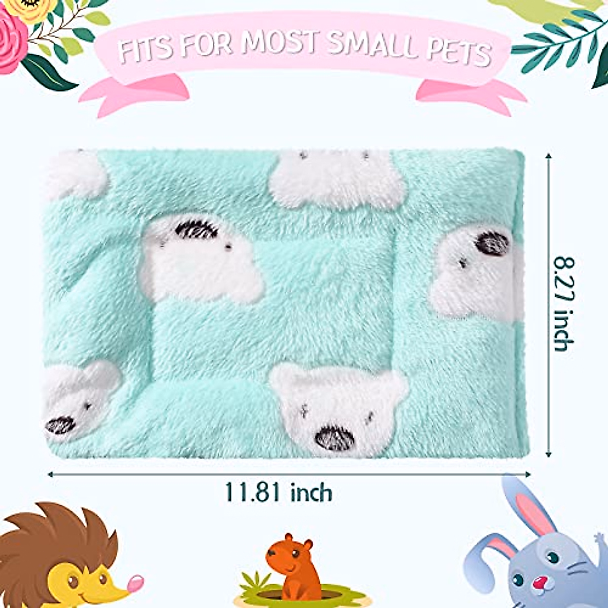 Jetec 2 Pieces Guinea Pig Bed Rabbit Bed Small Animal Hamster Warm Mats Winter Warm for Bunny Hamster Squirrel Hedgehog Chinchilla Small Animal Accessories(Green, Blue,Bear Pattern)