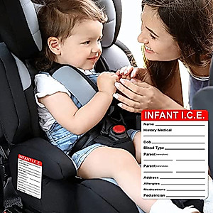 25 Pcs Infant I.C.E.(in Case of Emergency) Car Seat Sticker Safety Information 3 x 4 Inch Child Emergency Identification Contact Car Seat Stickers - Kids Car Seats Alert Attachment Tag Safety Decals
