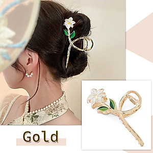 Flower Metal Hair Claw Clips for Thick/Thin Hair - Decorative Large Gold Lily Barrettes with Strong Hold for Women, 1Pc Hair Accessory