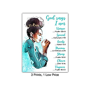 Inspirational African American Women Bible Verses - Black Art - Religious Christian Scripture Positive Encouragement Gifts - Light Blue Motivational Glam Designer Fashion Wall Decor Poster for Girls