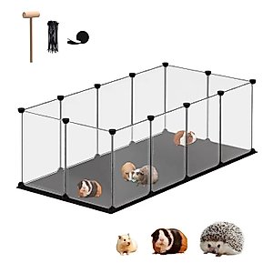 FunHola Small Animal Playpen, Guinea Pig Cages with Waterproof Mat, 12 Panels Pet Playpen for Hamsters, Hedgehog, Indoor Outdoor Plastic Fence, 48.5 x 24.8 x 16.1 inches