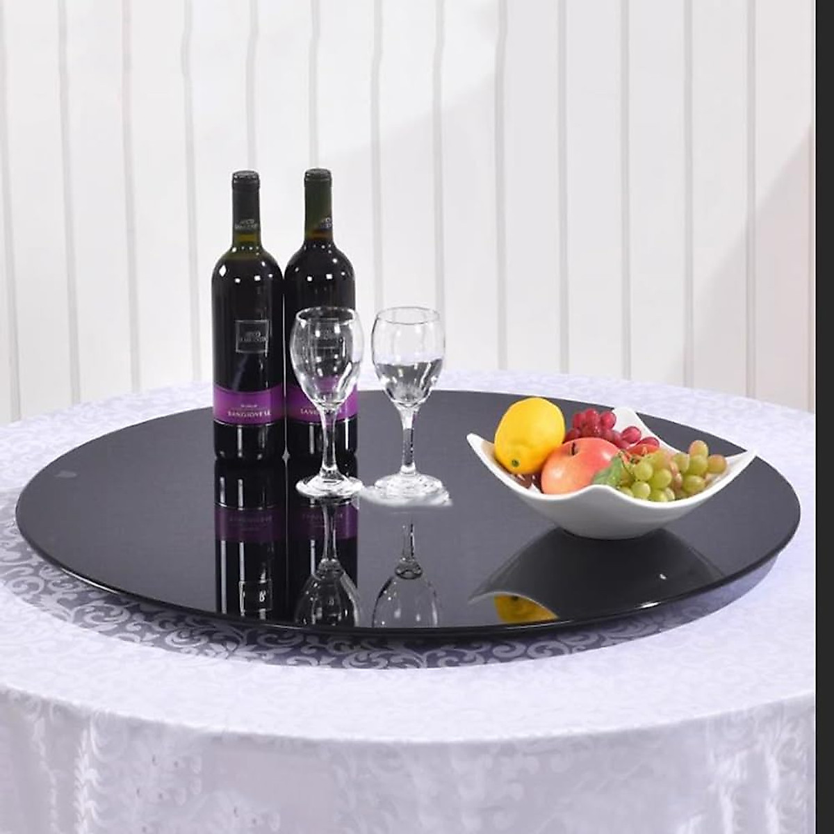 DOUKI Black Glass Lazy Susan Turntable For Dining Table, 20inch Tempered Glass Rotating Serving Tray For Table Top, Round Decorative Rotating Tray (Color : Black, Size : 36inch(90cm))