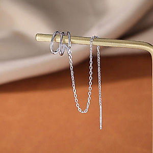 SLUYNZ 925 Sterling Silver Ear Cuff Earrings Chain for Women Crawler Earrings Wrap Helix Climber Earrings (A-Silver)