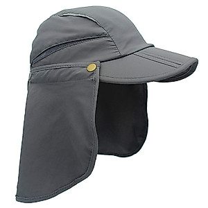 LLmoway Men Fishing Hat with Ear and Neck Flap Outdoor Sun Protection Cap with Foldable Bill Grey