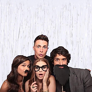 White Fringe Backdrop Curtain for White Party Decorations -6.5x6.5ft, Pack of 2 | LILF White Curtain Backdrop Tinsel Streamers for Birthday Bridal Baby Shower Graduation Euphoria Photobooth Props