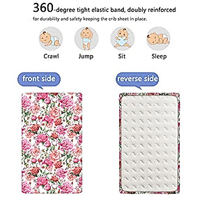 Roses Themed Fitted Mini Crib Sheets,Portable Mini Crib Sheets Toddler Bed Mattress Sheets-Baby Crib Sheets for Girl or Boy,24“ x38“,Multicolor