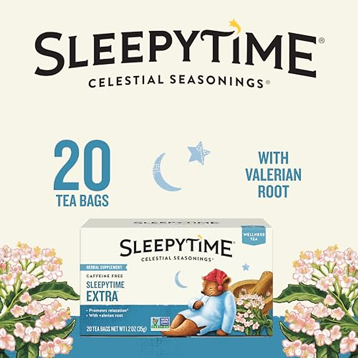 Celestial Seasonings Sleepytime Wellness Extra Tea, Caffeine Free, 20 Tea Bags Box, (Pack of 6)